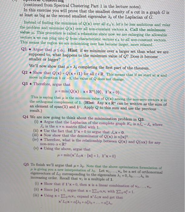 Solved (continued from Spectral Clustering Part 1 in the | Chegg.com