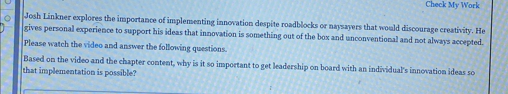 Solved Check My WorkJosh Linkner explores the importance of | Chegg.com