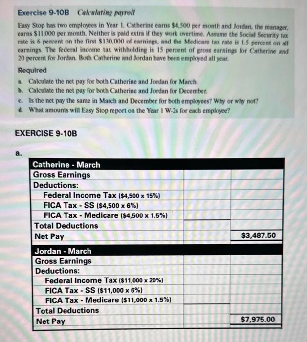 Solved Exercise 9-10B Calculating paroll Easy Stop has two | Chegg.com