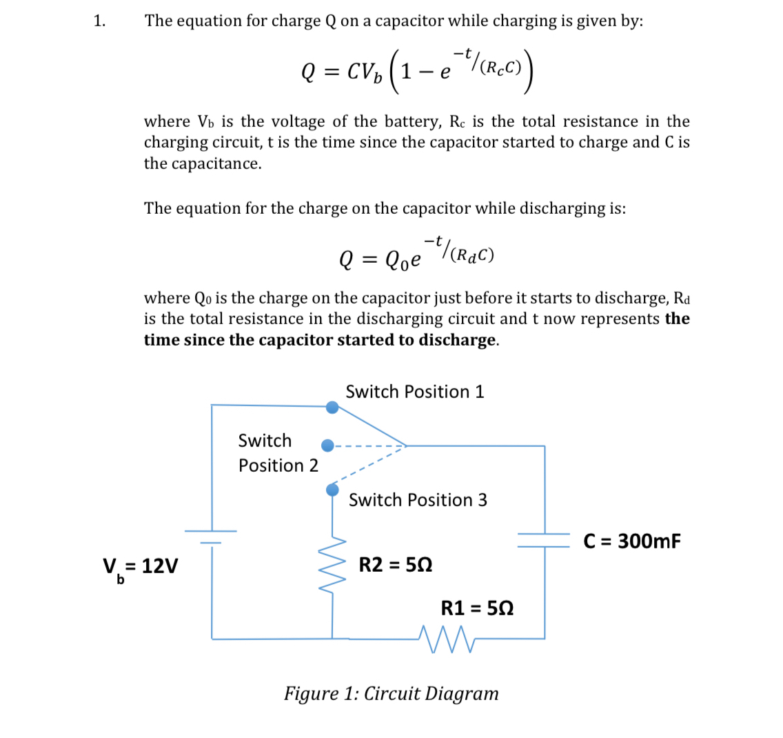 Solved The equation for charge Q on ﻿a capacitor while | Chegg.com