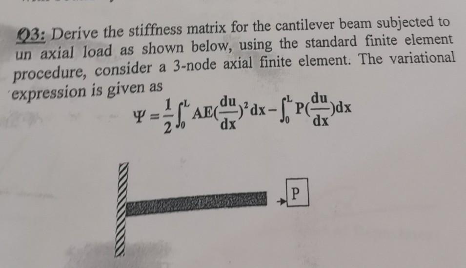 Solved Q3: Derive the stiffness matrix for the cantilever | Chegg.com