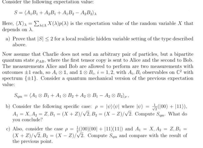 Consider the following expectation value: | Chegg.com