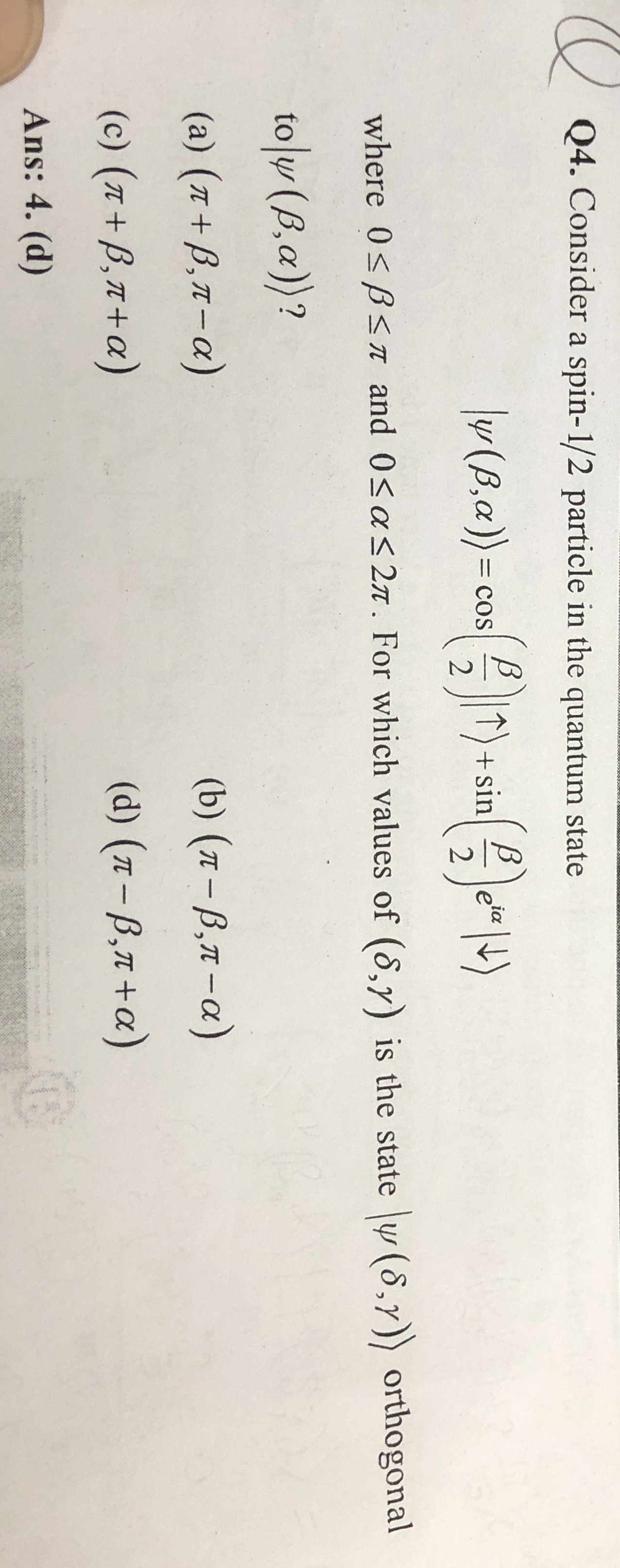 Solved Q4. ﻿Consider a spin-1/2 ﻿particle in the quantum | Chegg.com