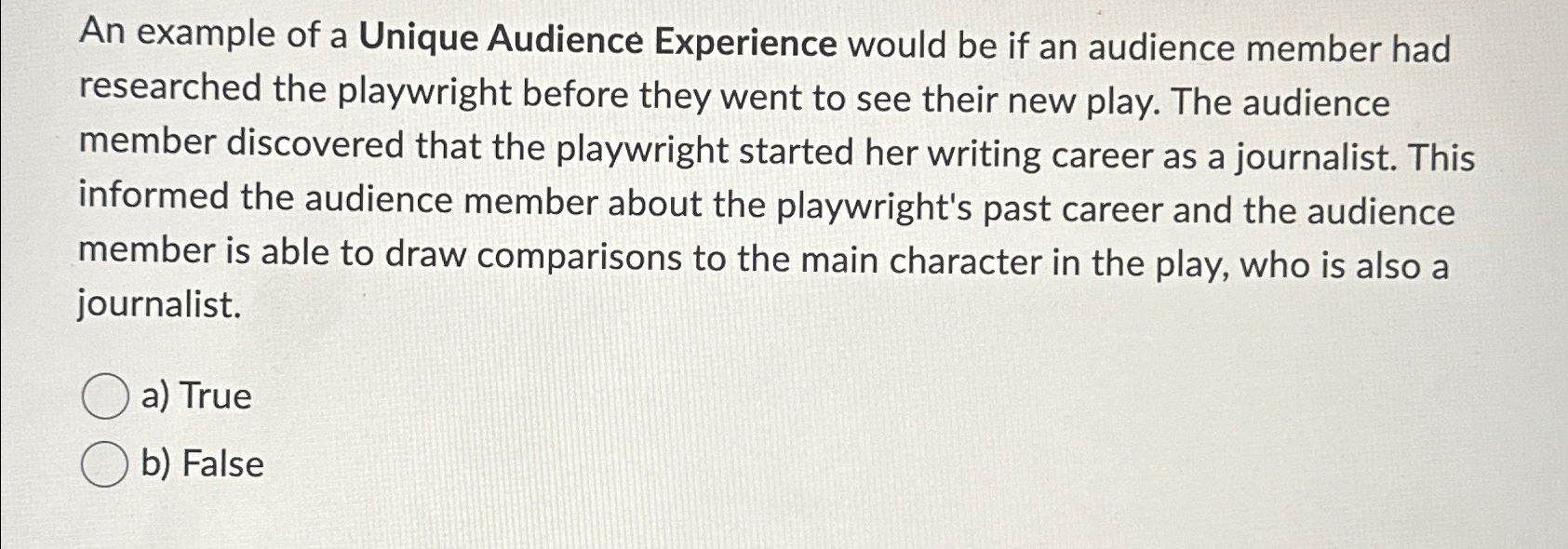 Solved An example of a Unique Audience Experience would be | Chegg.com