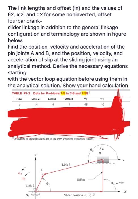 Solved The link lengths and offset (in) and the values of | Chegg.com