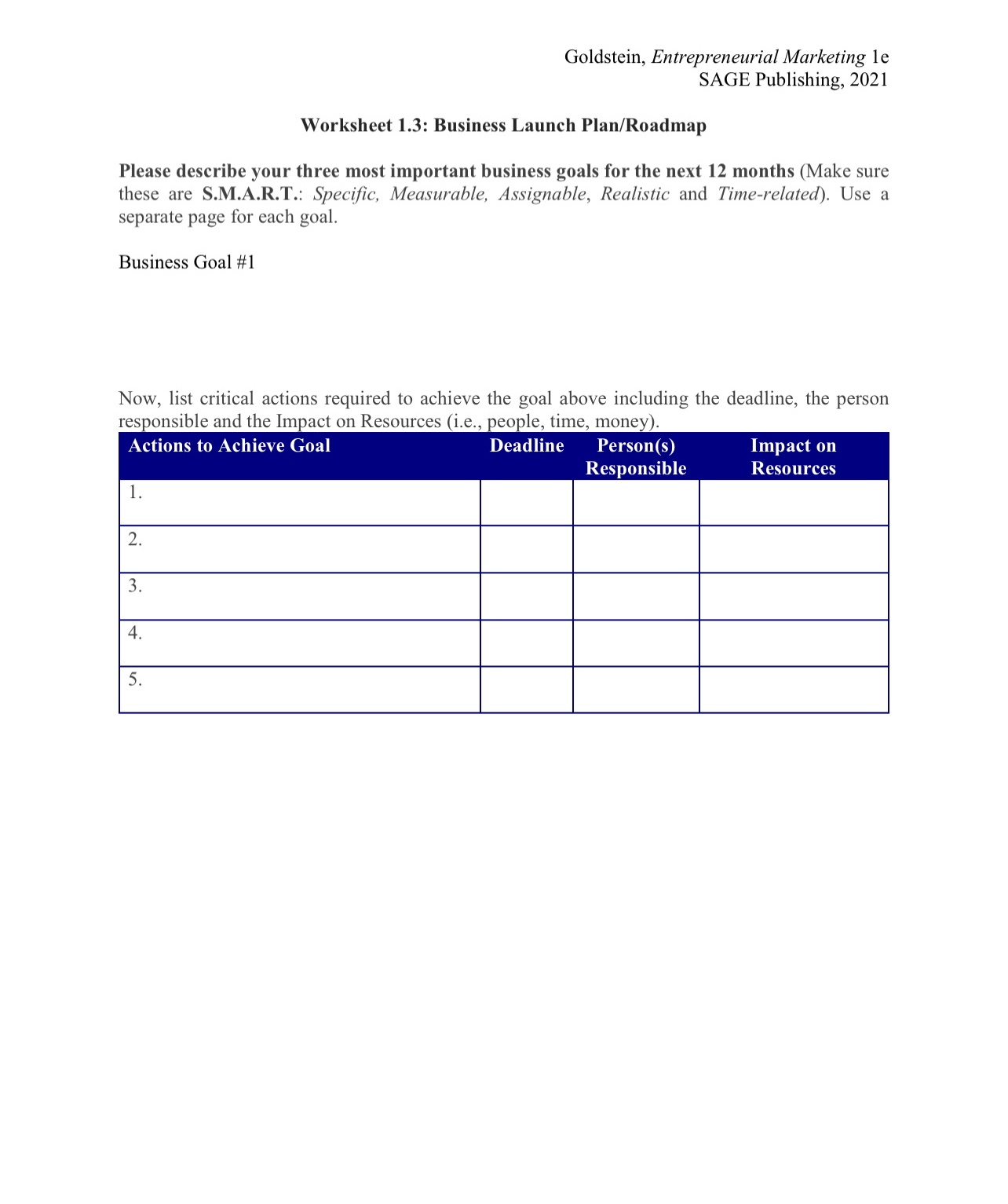 Solved List three S.M.A.R.T. ﻿Goals with five actions to | Chegg.com