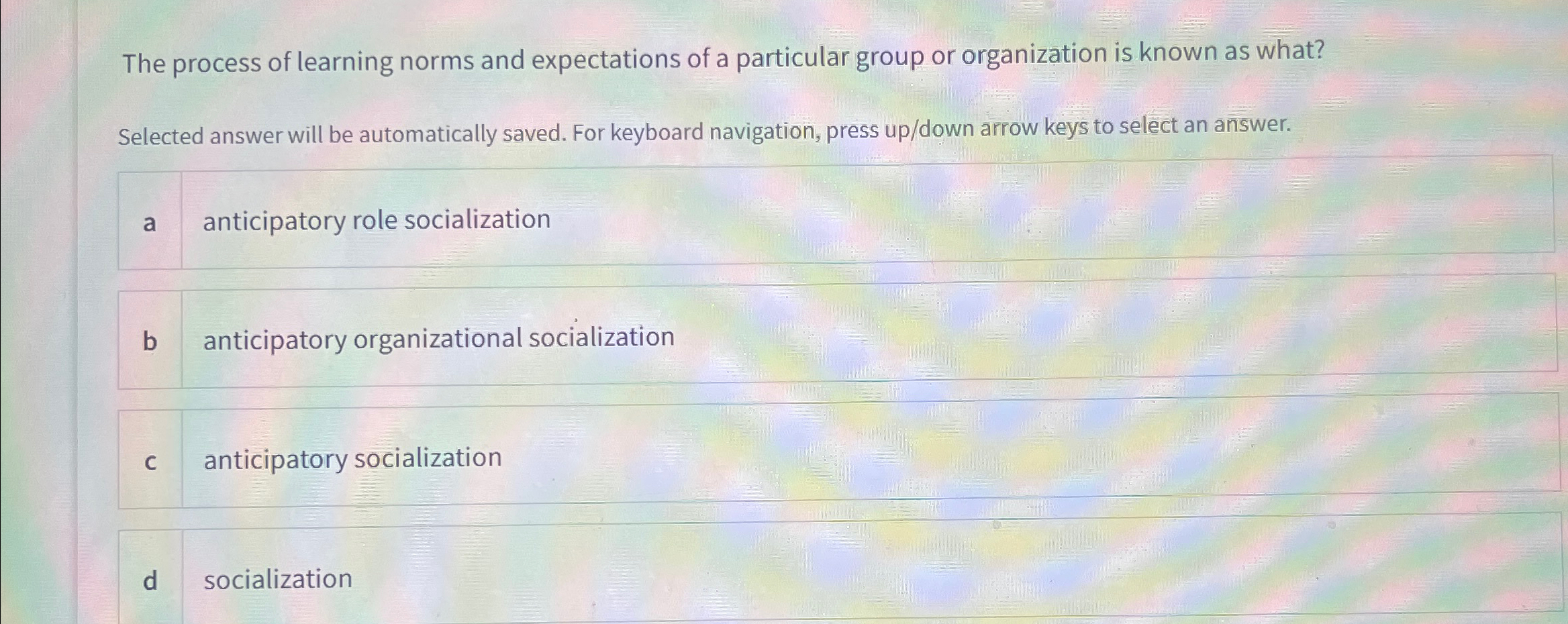 Solved The process of learning norms and expectations of a | Chegg.com
