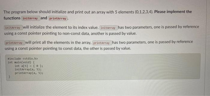 Solved The program below should initialize and print out an | Chegg.com