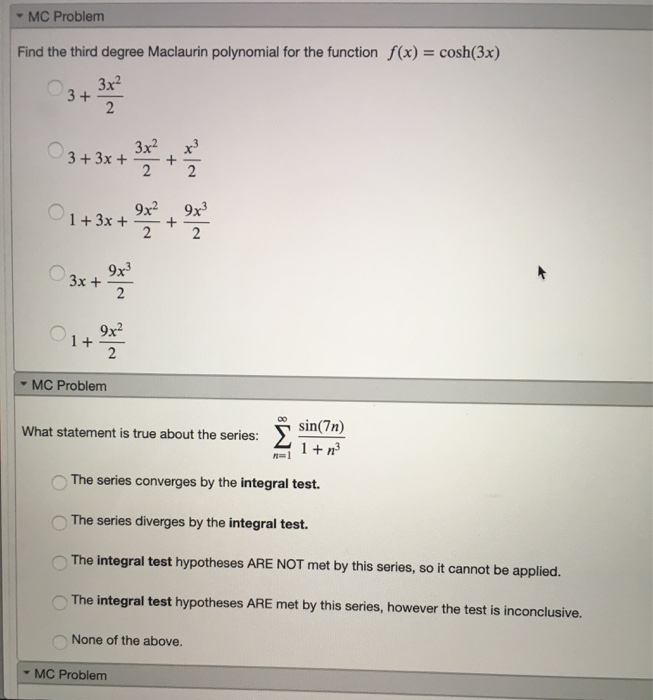 Solved MC Problem Find the third degree Maclaurin polynomial | Chegg.com