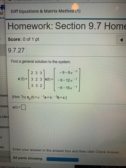 Solved Diff Equations & Matrix Method (1) NA Homework: | Chegg.com