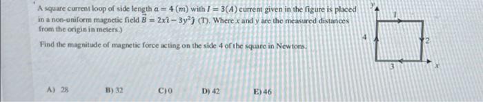 Solved A square current loop of side length a = 4 (m) with I | Chegg.com