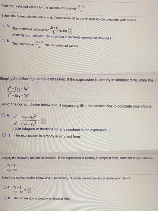 Solved Find any restricted values for the rational | Chegg.com