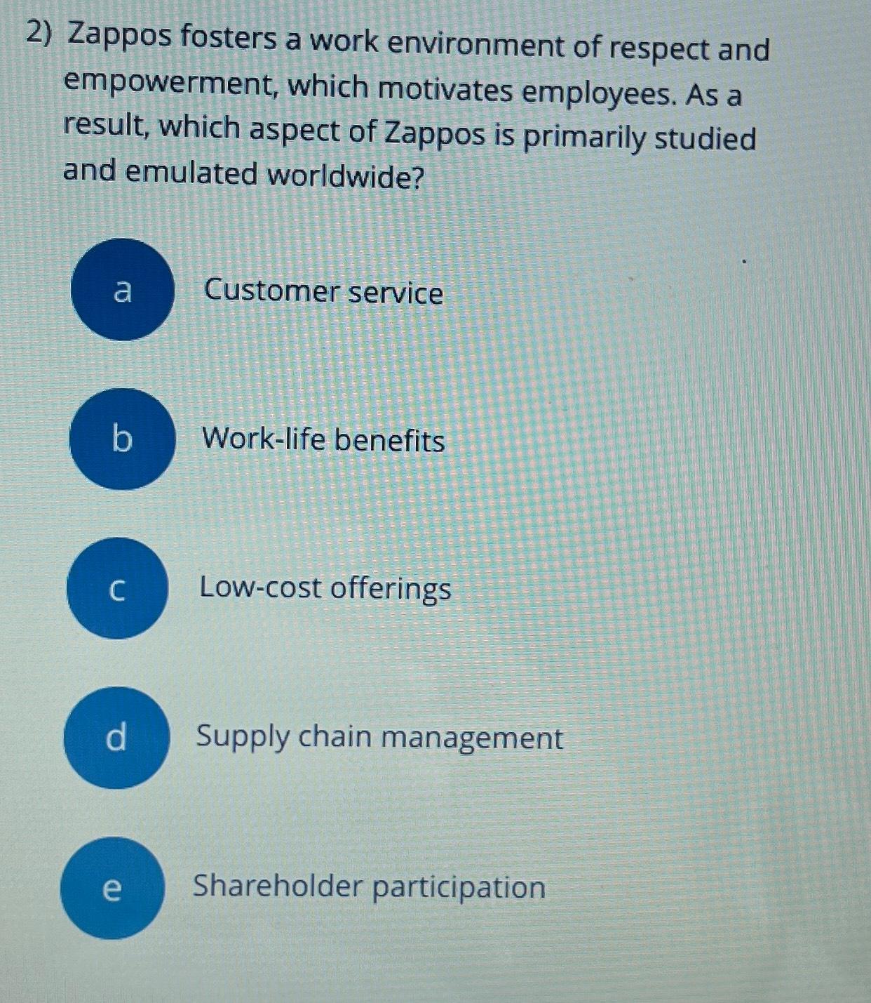 Solved Zappos fosters a work environment of respect and | Chegg.com