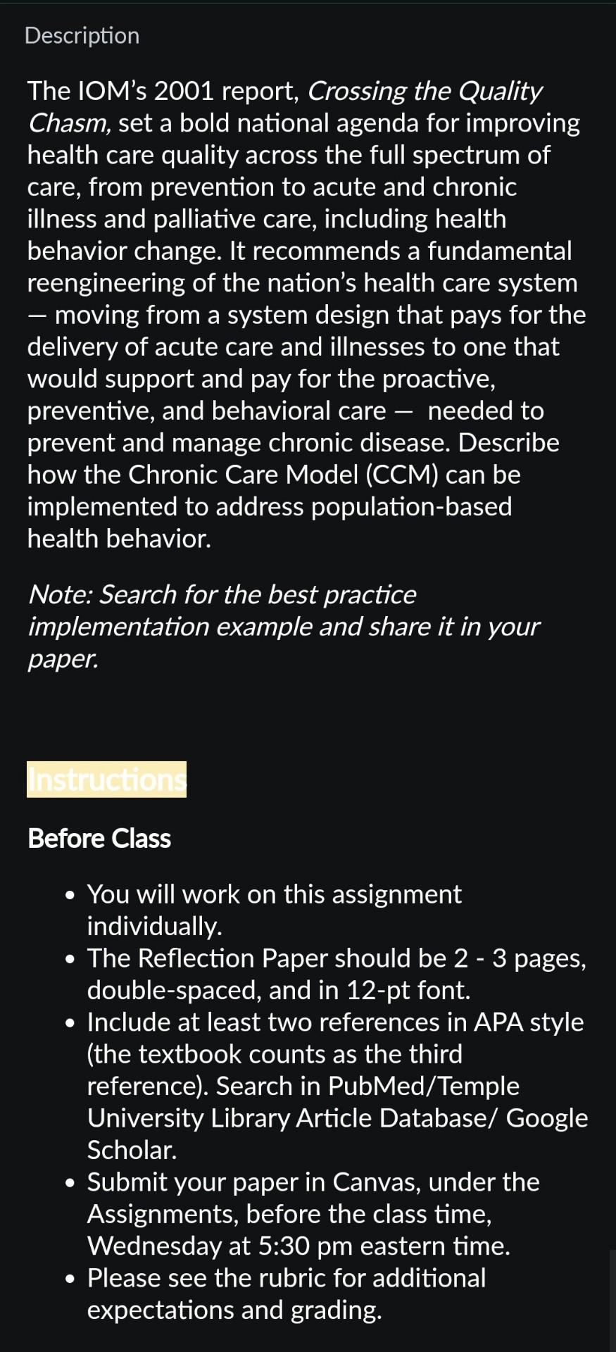 The IOM's 2001 report, Crossing the Quality Chasm, | Chegg.com