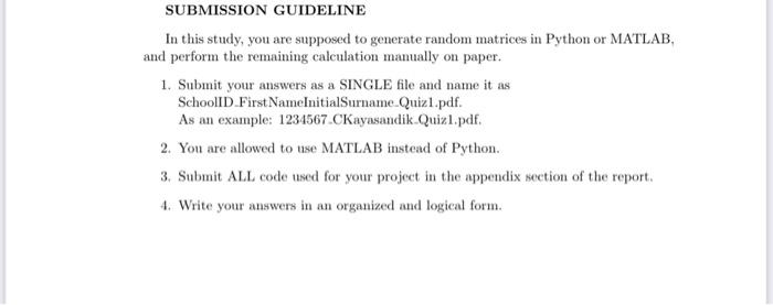 Solved Question1 Matrix Algebra 1 In Python Or Matlab 1474