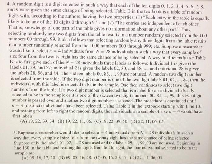 4. A random digit is a digit selected in such a way | Chegg.com