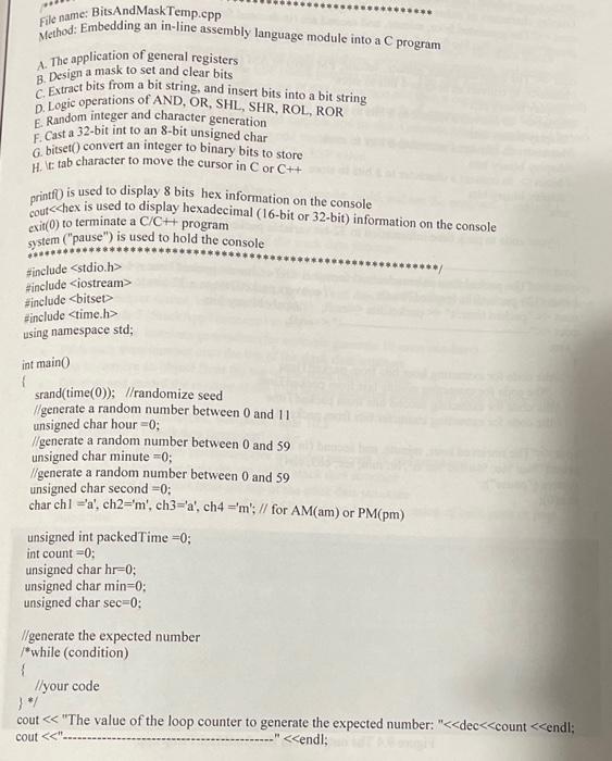 Solved Filc name: BitsAndMask Temp.cpp Method: Embedding an | Chegg.com