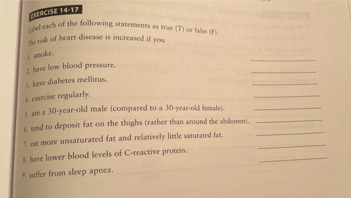 Solved EXERCISE 14-17 Label each of the following statements | Chegg.com