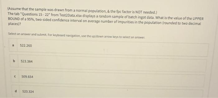 Solved (Assume that the sample was drawn from a normal | Chegg.com