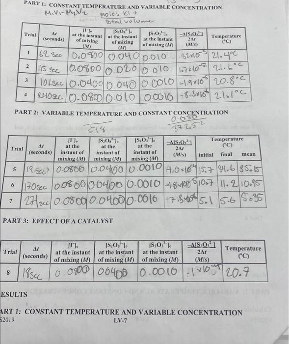 PART 1: CONSTANT TEMPERATURE AND VARIABLE | Chegg.com