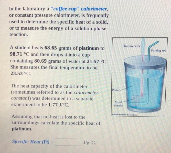 Solved In the laboratory a "coffee cup" calorimeter, or | Chegg.com
