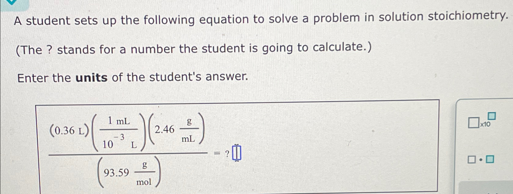 Solved A student sets up the following equation to solve a | Chegg.com