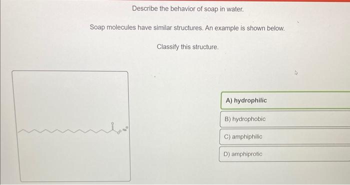 Solved Describe the behavior of soap in water. Soap | Chegg.com