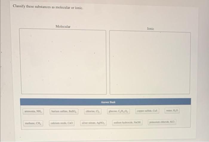 Solved Classify these substances as molecular or ionic.Which | Chegg.com