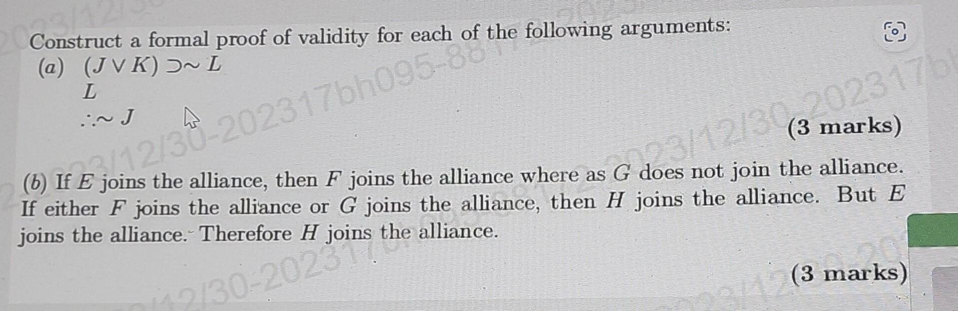 Construct a formal proof of validity for each of the | Chegg.com