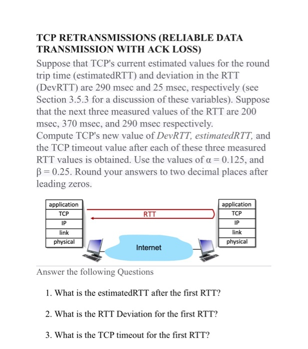Solved TCP RETRANSMISSIONS (RELIABLE DATA TRANSMISSION WITH | Chegg.com