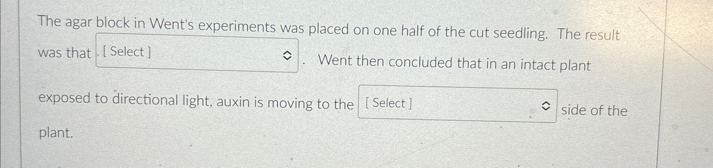 Solved The agar block in Went's experiments was placed on | Chegg.com