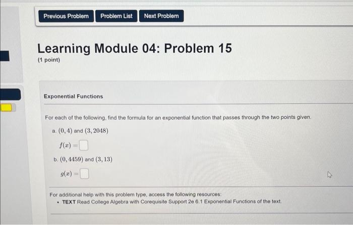 Solved Learning Module 04: Problem 15 (1 point) Exponential | Chegg.com