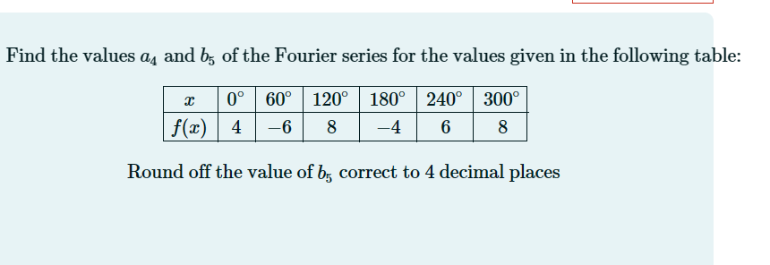 Solved Find the values a4 ﻿and b5 ﻿of the Fourier series for | Chegg.com