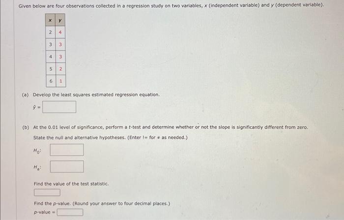 Solved Given below are four observations collected in a | Chegg.com