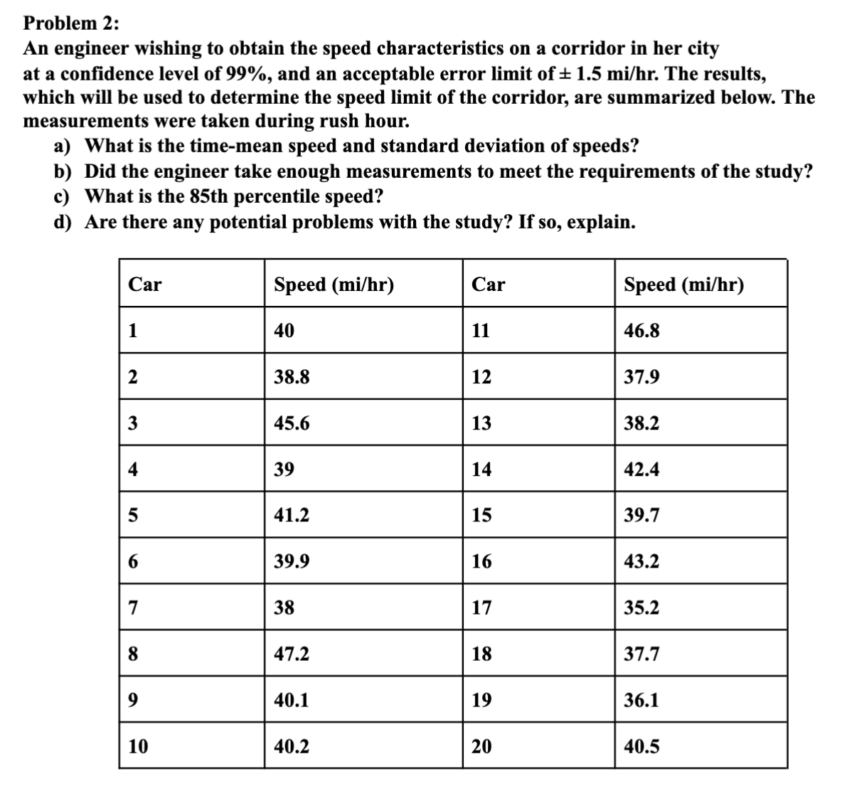 Solved Problem 2:An engineer wishing to obtain the speed | Chegg.com