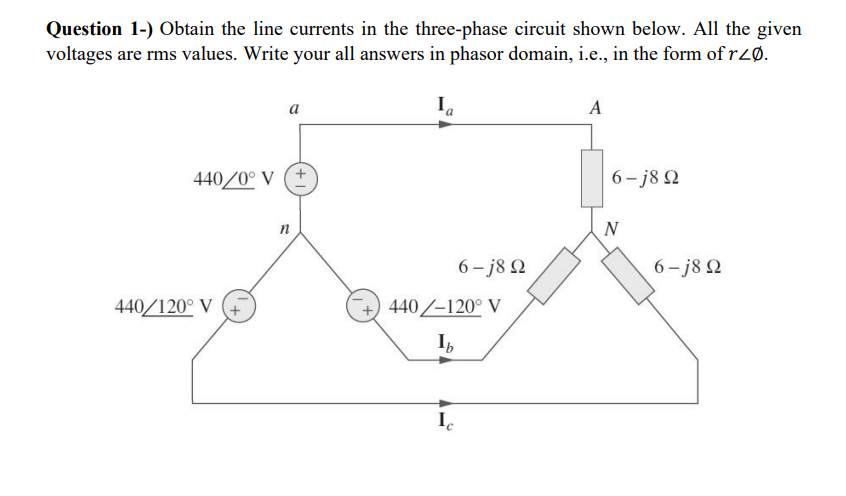Solved Question 1-) ﻿Obtain the line currents in the | Chegg.com