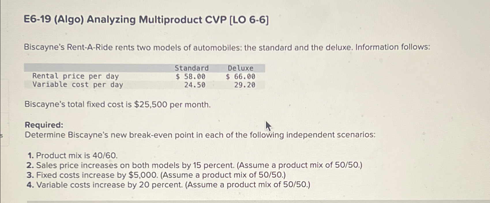 Solved E6-19 (Algo) ﻿Analyzing Multiproduct CVP [LO | Chegg.com
