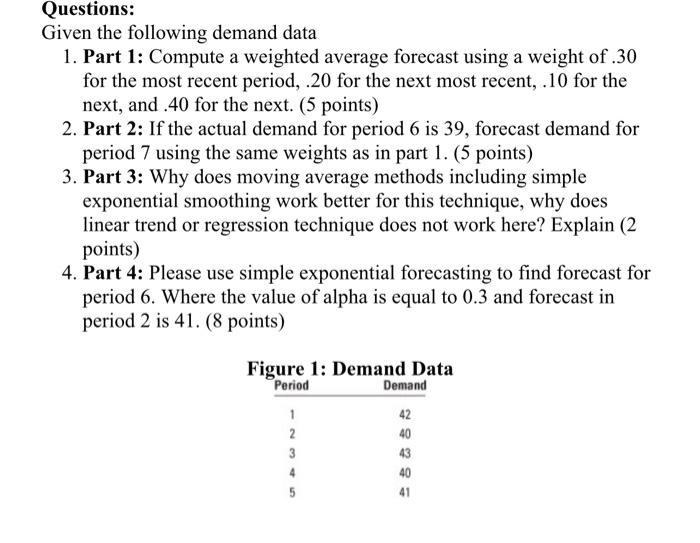 Solved Given the following demand data 1. Part 1: Compute a | Chegg.com