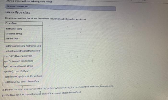 Solved PersonType class Create a person class that stores | Chegg.com