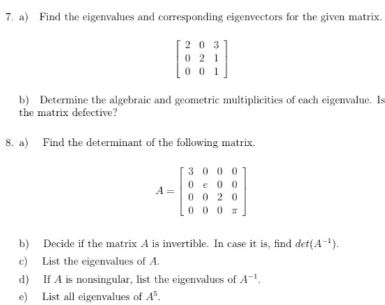 Solved 7. a) Find the eigenvalues and corresponding | Chegg.com