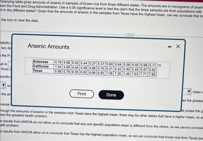 Solved The accompanying table gives amounts of arsenic in | Chegg.com