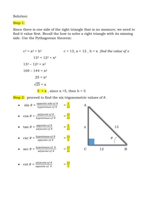 Solved TRIGONOMETRY Special Triangles and Six Trigonometric | Chegg.com