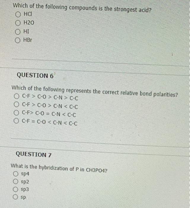 Solved Which of the following compounds is the strongest | Chegg.com