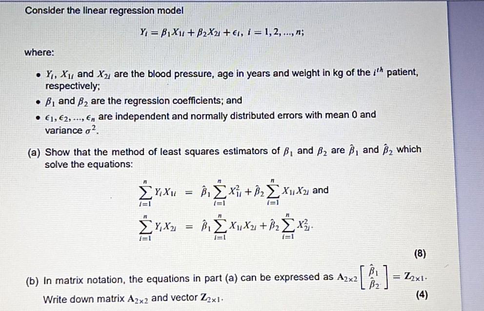 Consider the linear regression model | Chegg.com