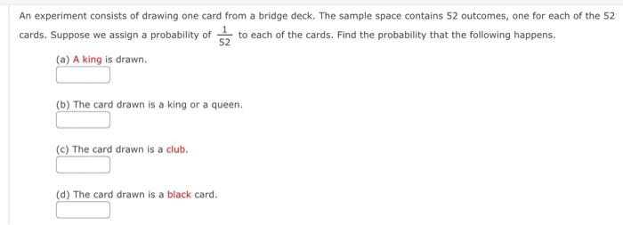 Solved An experiment consists of drawing one card from a | Chegg.com