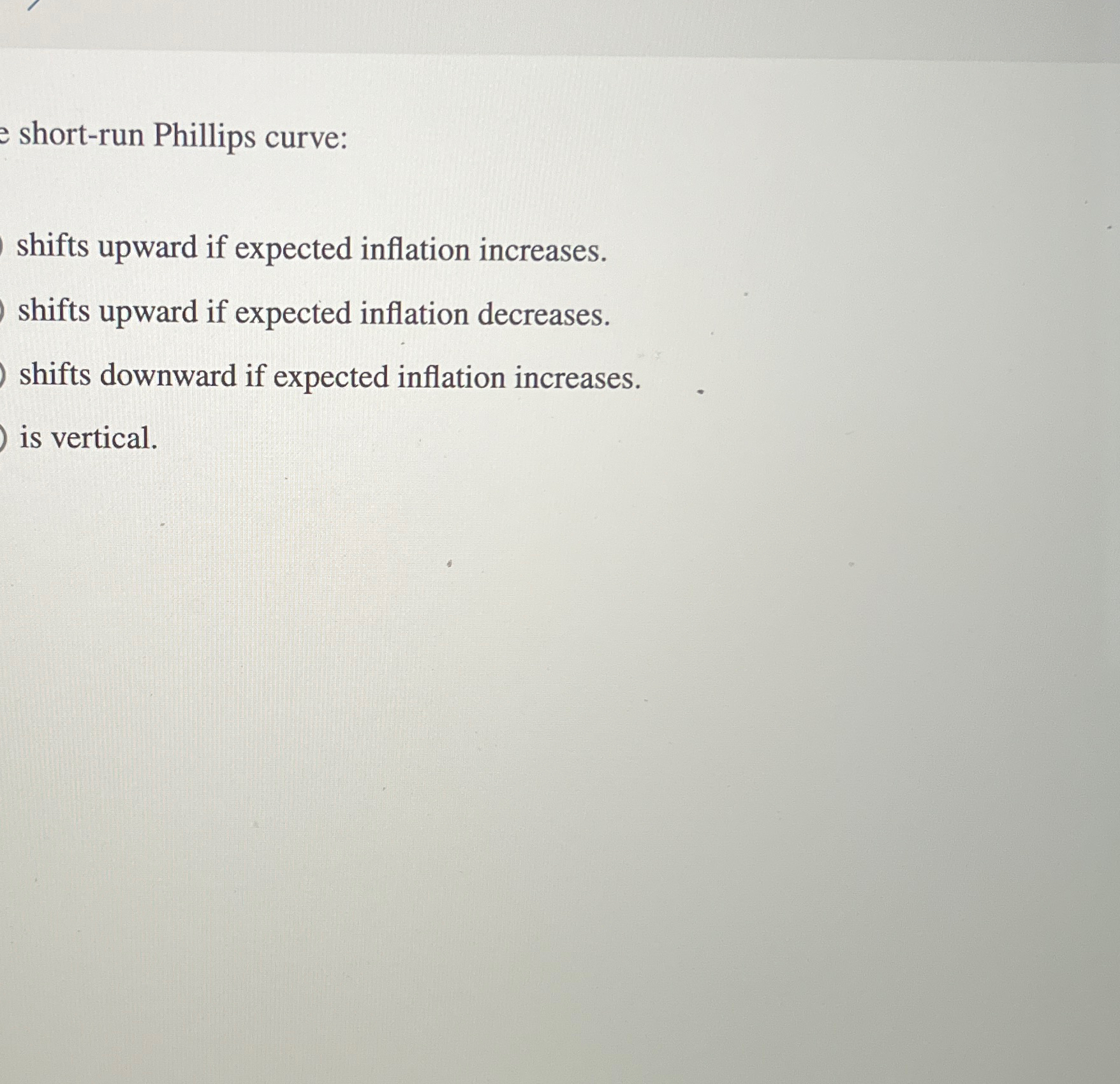 Solved e short-run Phillips curve:shifts upward if expected | Chegg.com