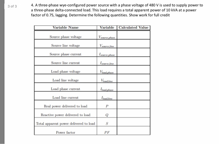 Solved 3 of 3 4. A three-phase wye-configured power source | Chegg.com