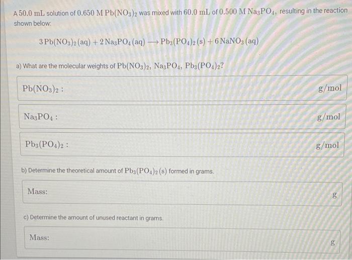 Solved A 50.0 mL solution of 0.650 M Pb(NO3)2 was mixed with | Chegg.com
