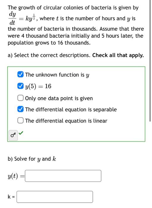 Solved The growth of circular colonies of bacteria is given | Chegg.com