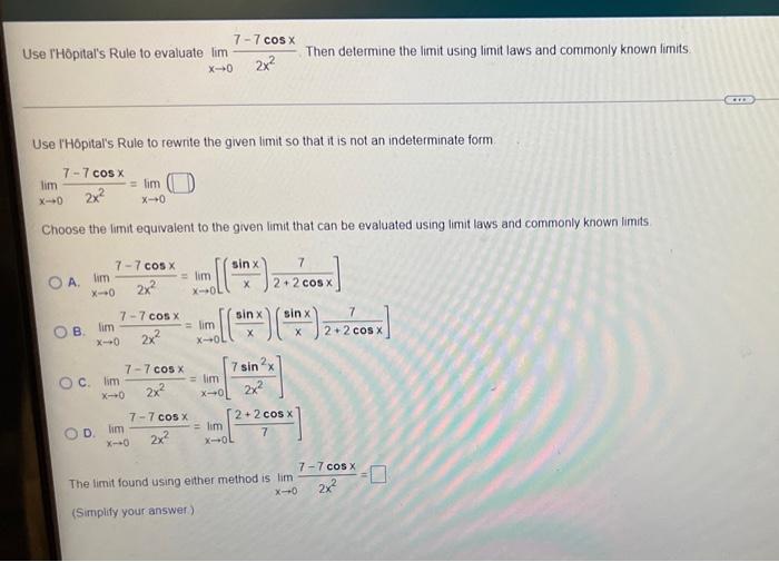 Solved Use l'Hôpital's Rule to evaluate lim lim x-0 Use | Chegg.com